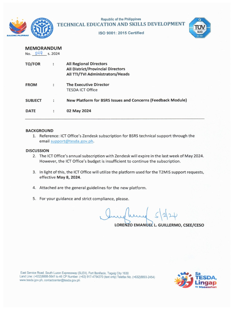 Memorandum No. 249 2024 | PDF