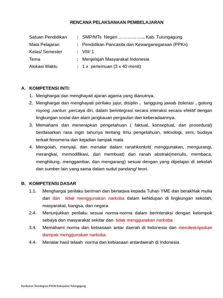 RPP Kelas 8 | PDF