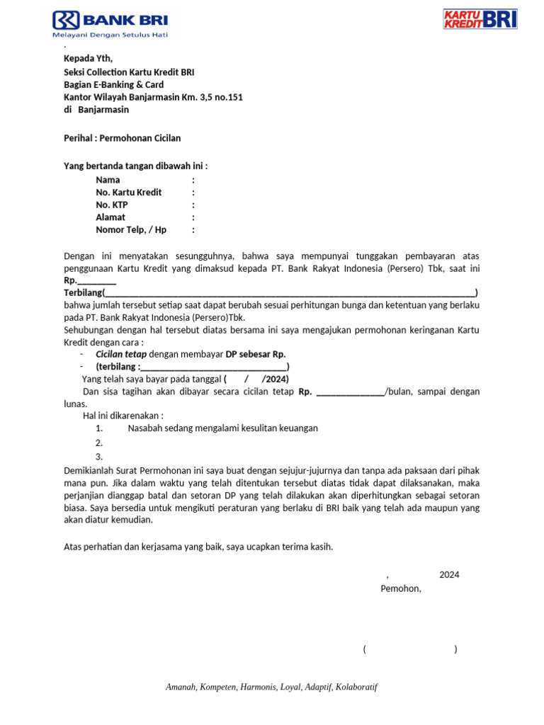 Surat Permohonan Cicilan Reguler | PDF