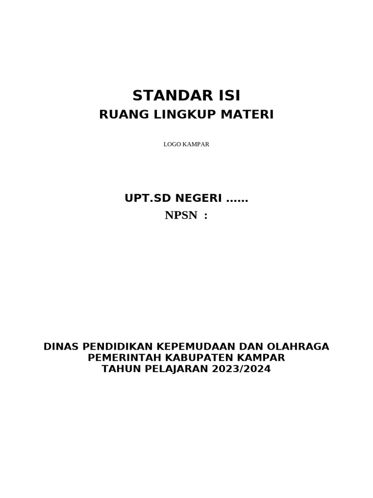 Standar Isi Pendidikan Dasar 2023/2024 | PDF