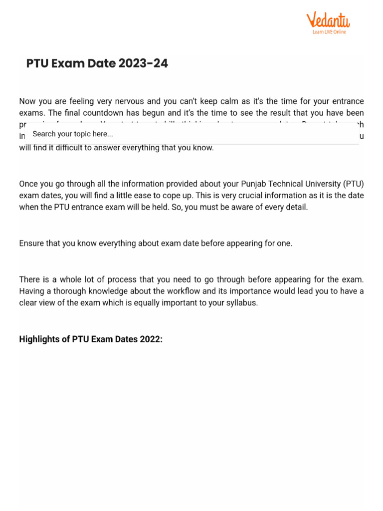 PTU Exam Date 2023-24hhu | PDF