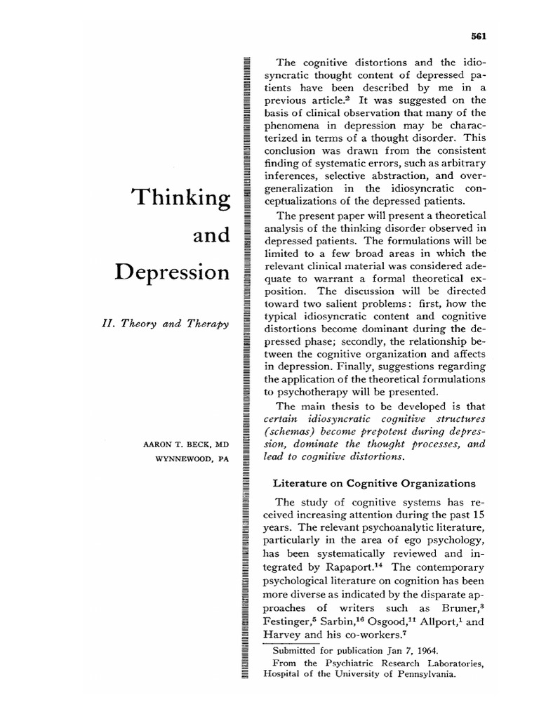 Aaron Beck - Thinking and Depression (1964) | PDF | Schema (Psychology ...