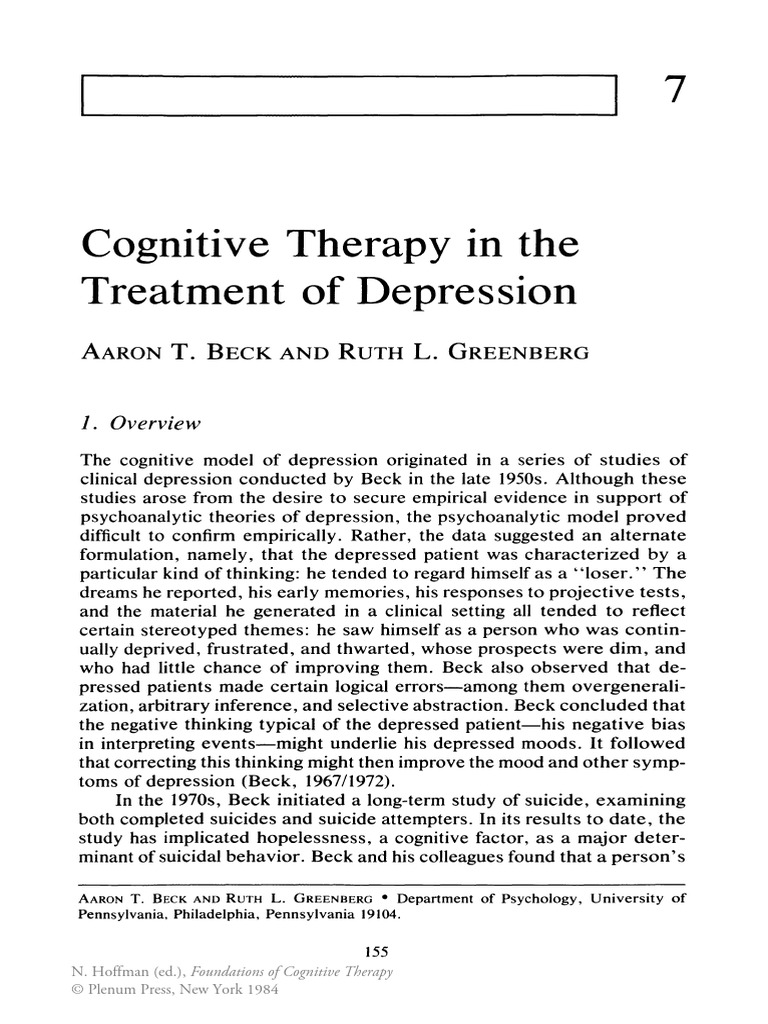 Aaron Beck - Cognitive Therapy in The Treatment of Depression (1984 ...