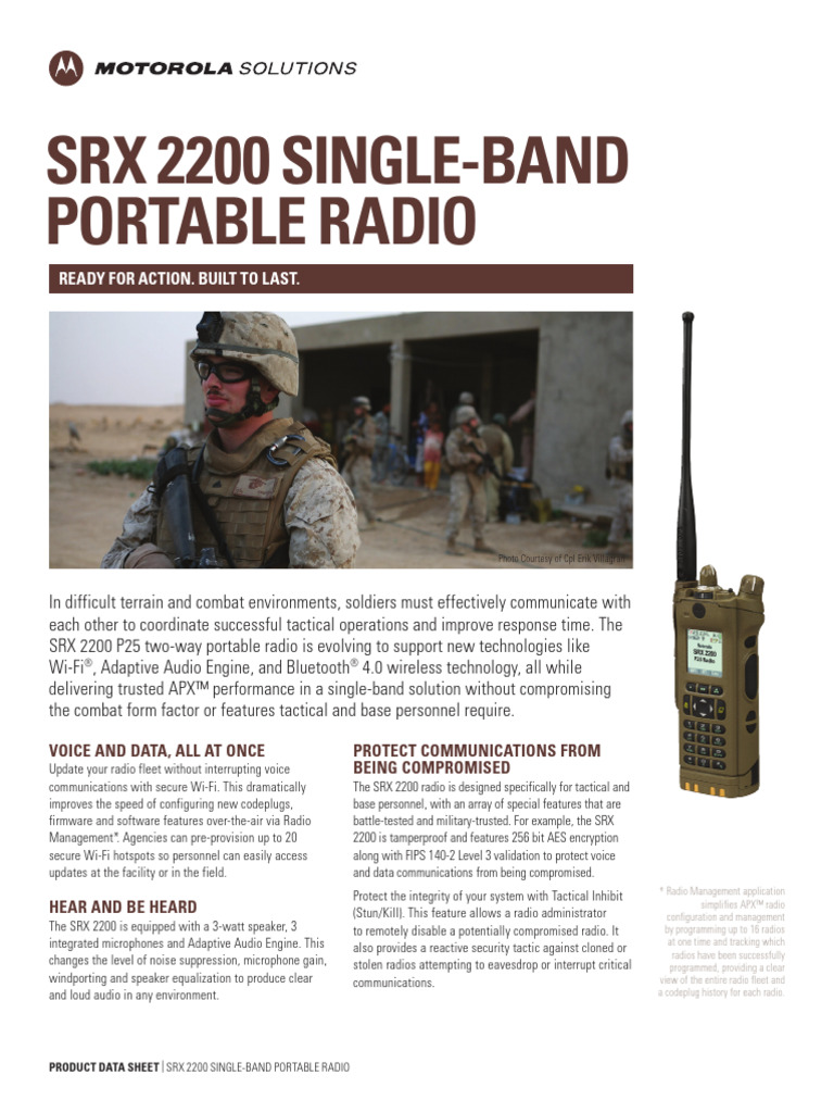 Motorola Solutions P25 SRX 2200 Enhanced Combat Radio Specifications ...