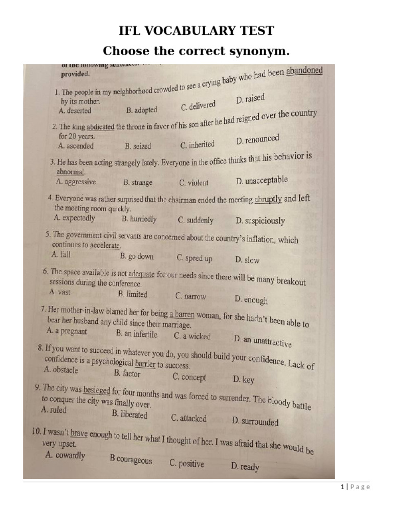 IFL VOCABULARY TEST | PDF