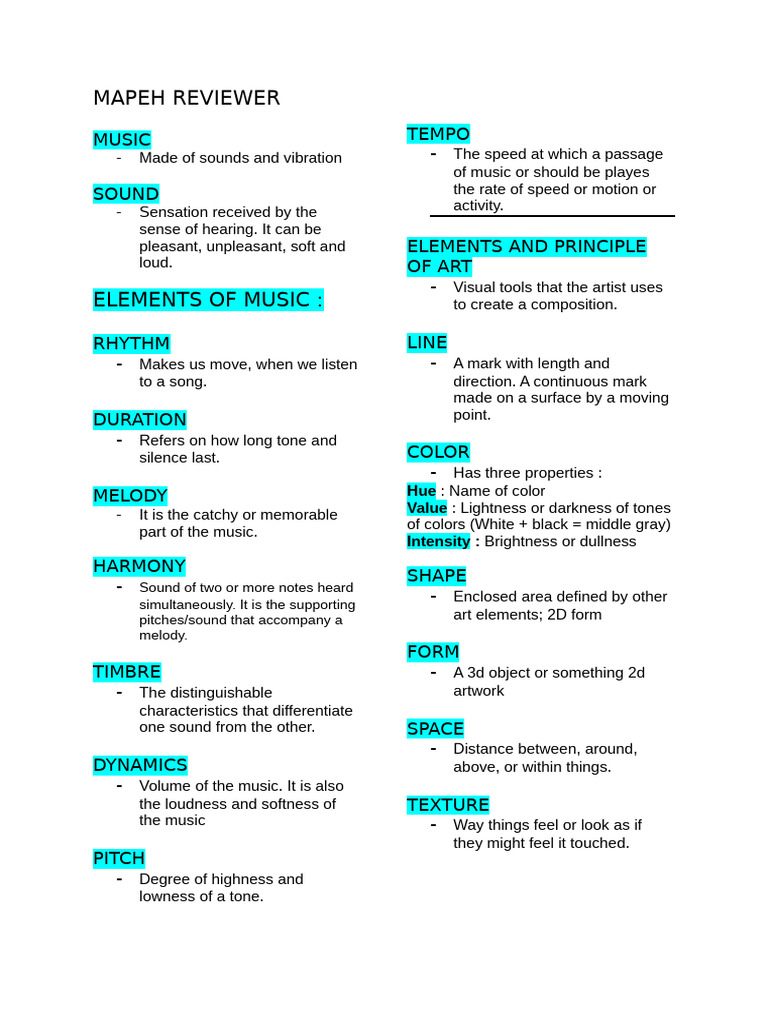 Mapeh Reviewer | PDF | Natural Environment | Sound
