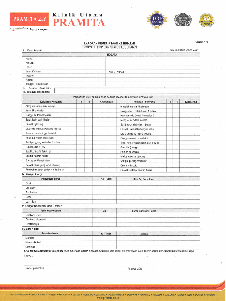 Form Pemeriksaan Pemeriksaan Klinik Pramita | PDF