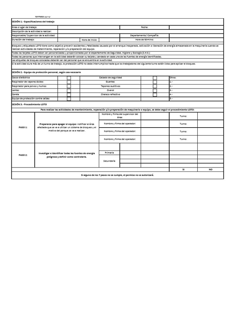 Procedimiento LOTO para Seguridad Laboral | PDF