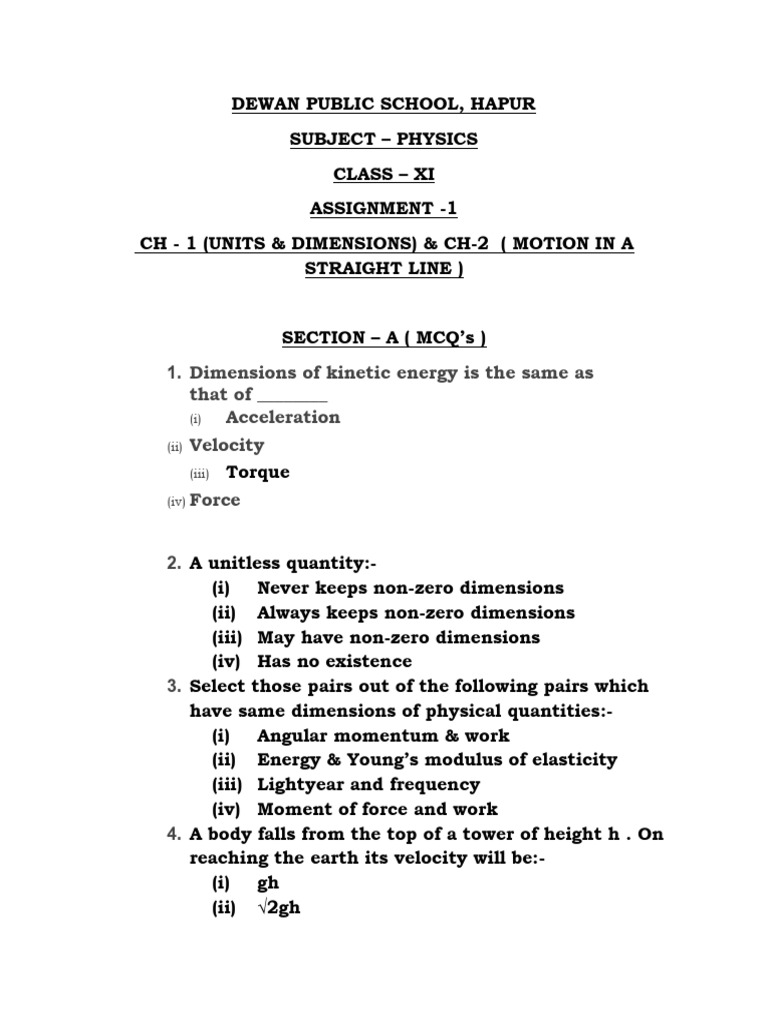 Xi Physics Assignment -1 | PDF | Acceleration | Velocity