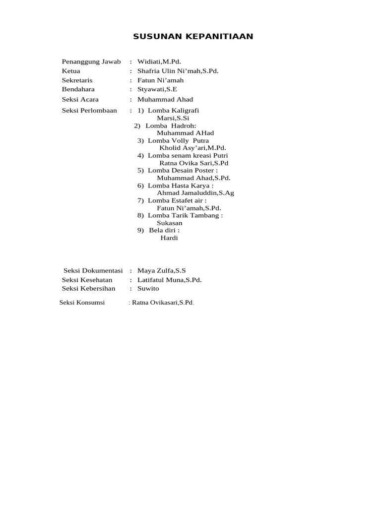 SUSUNAN KEPANITIAAN Contoh-1 | PDF