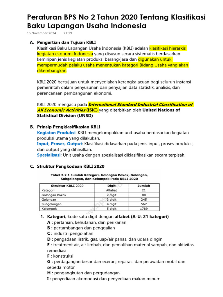 Rangkuman KBLI 2020 | PDF