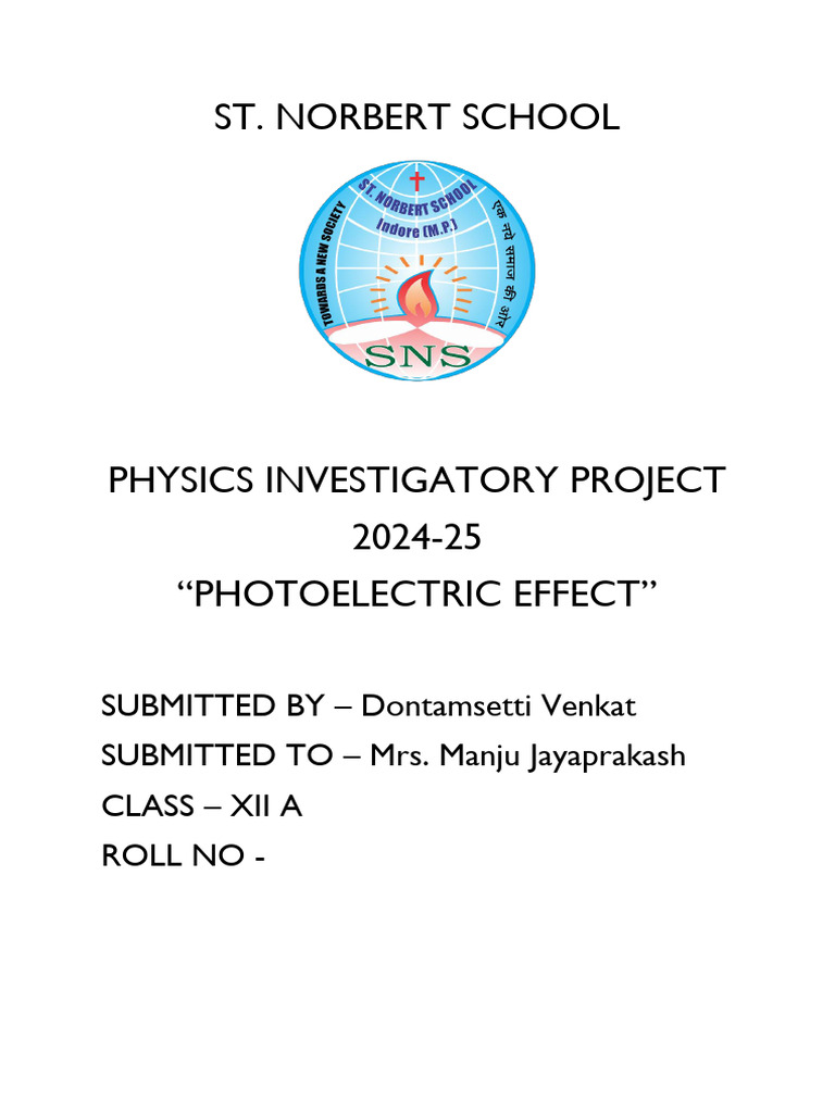 Physics Investigatory Project Class 12 | PDF | Photoelectric Effect ...