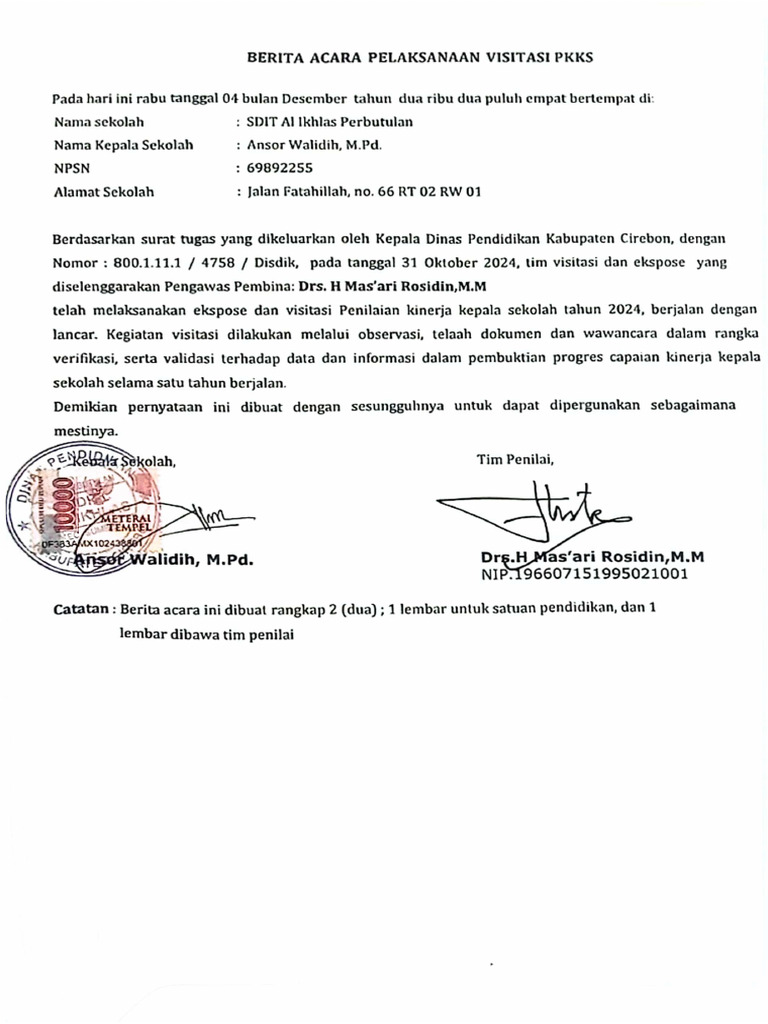 SDIT AL IKHLAS (Berita Acara Dan Daftar Hadir Ekspos PKKS) | PDF