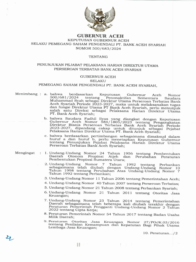 500-683-2024 SK Gub Penunjukan PLH Bpk. Fadhil Ilyas | PDF