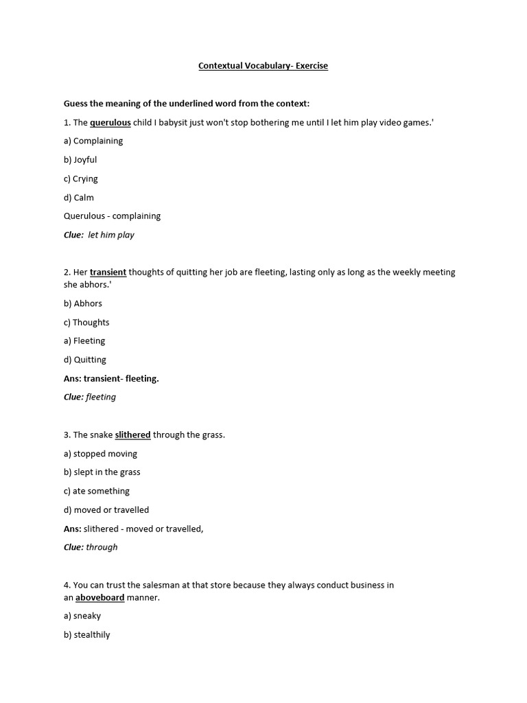 Contextual Vocab - Exercise | PDF