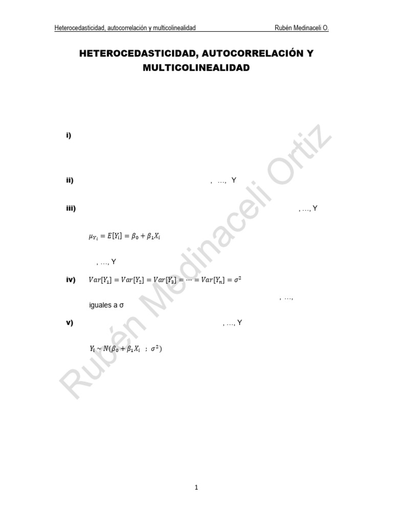 T6 HETEROCEDASTICIDAD MULTICOLINEALIDAD Y AUTOCORRELACIÓN VERSION REVISADA | PDF | Análisis de ...
