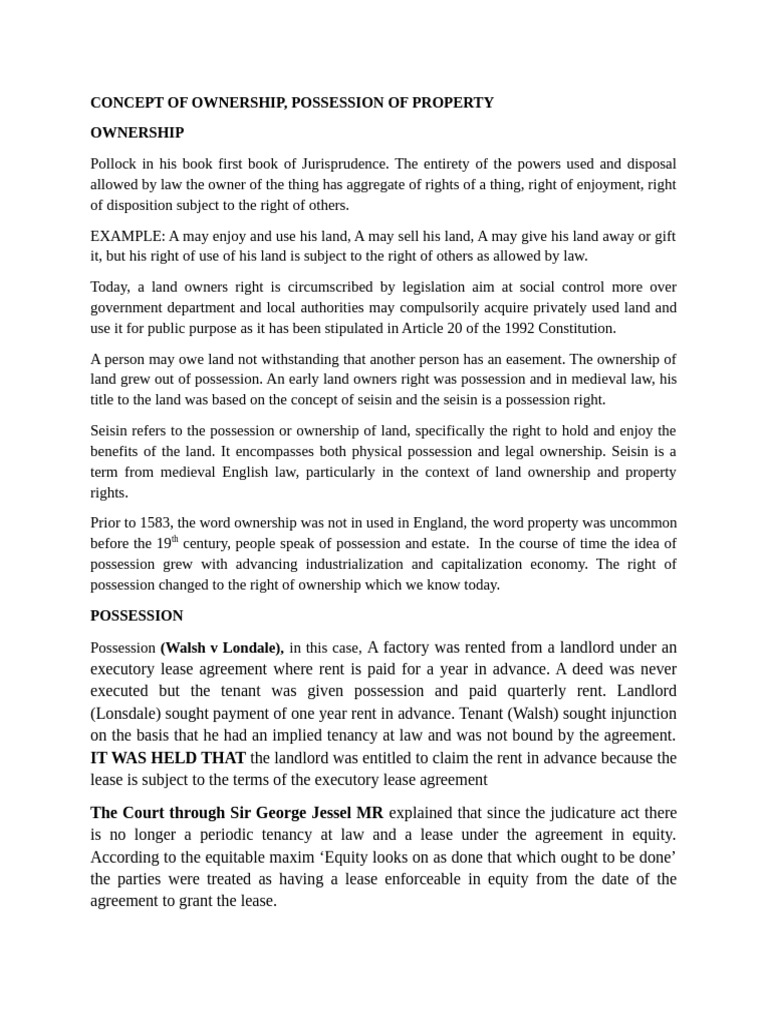 Land Law Notes Pdf Leasehold Estate Lease