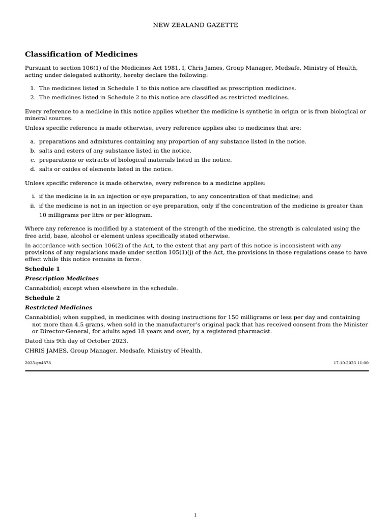 ACC Cannabis 2023-Go4878 Classification of Medicines | PDF | Controlled ...