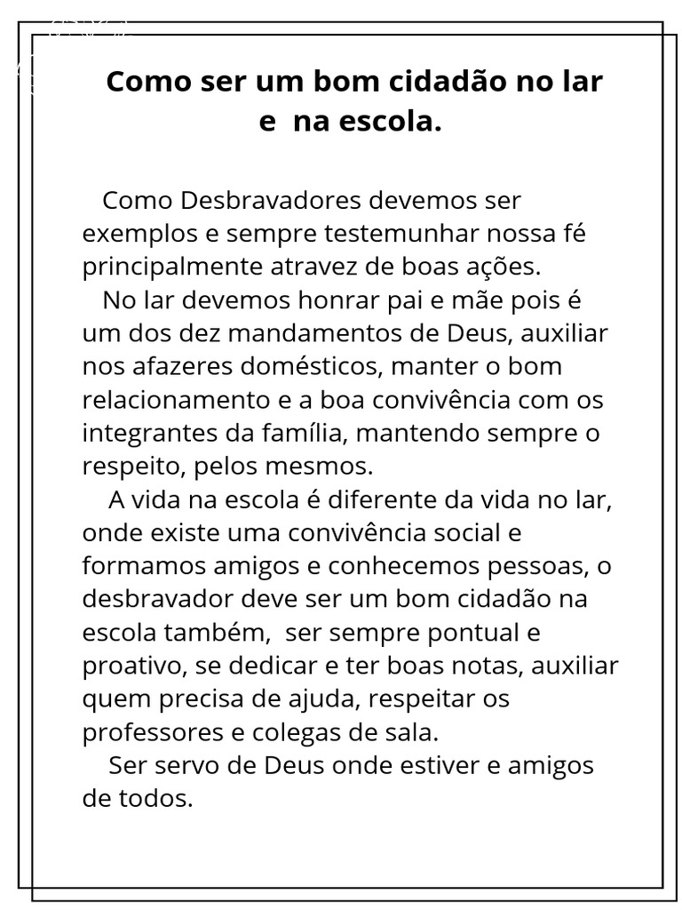 Como Ser um Bom Cidadão no Lar e na Escola | PDF