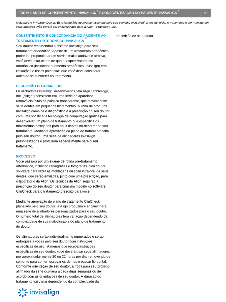 Contrato Invisalign | PDF | Dente humano | Odontologia