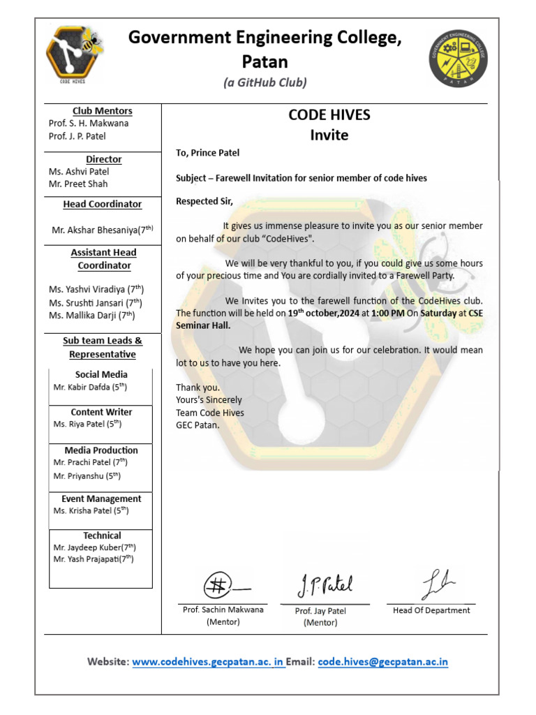 Prince Patel Invitation Letter | PDF