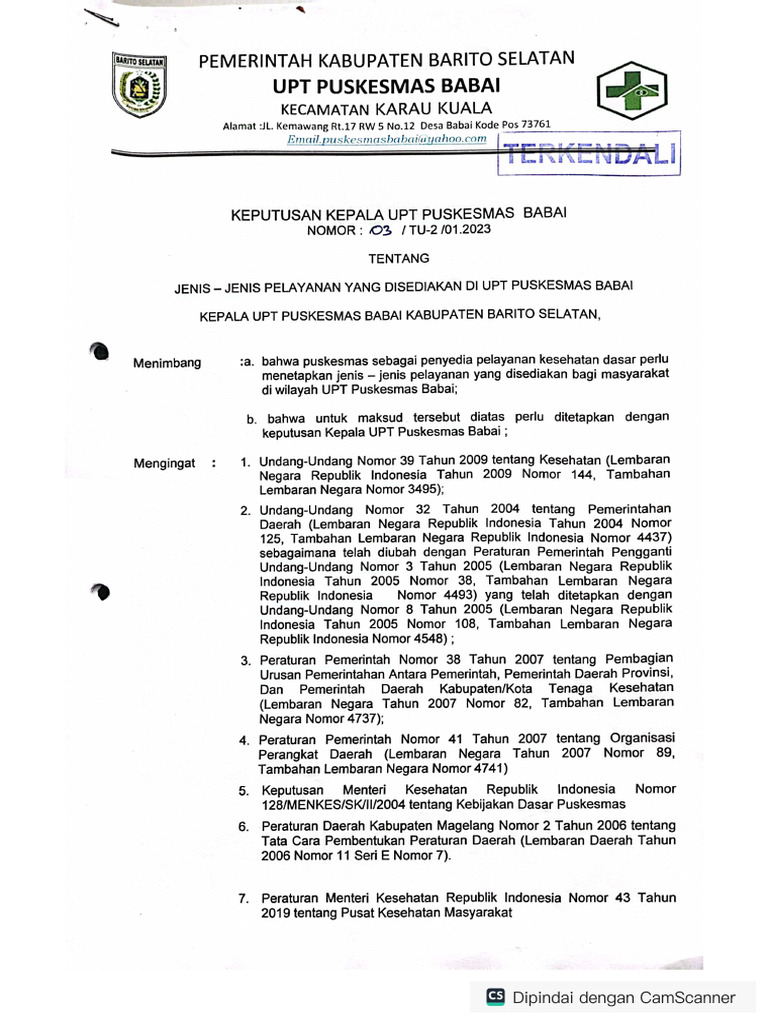 1.1.1.B.a.SK kepala puskesmas tentang penetapan jenis-jenis pelayanan puskesmas | PDF