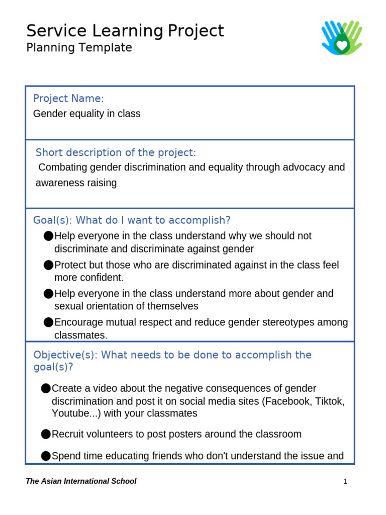 8-17.service Learning Plan | PDF | Discrimination | Gender