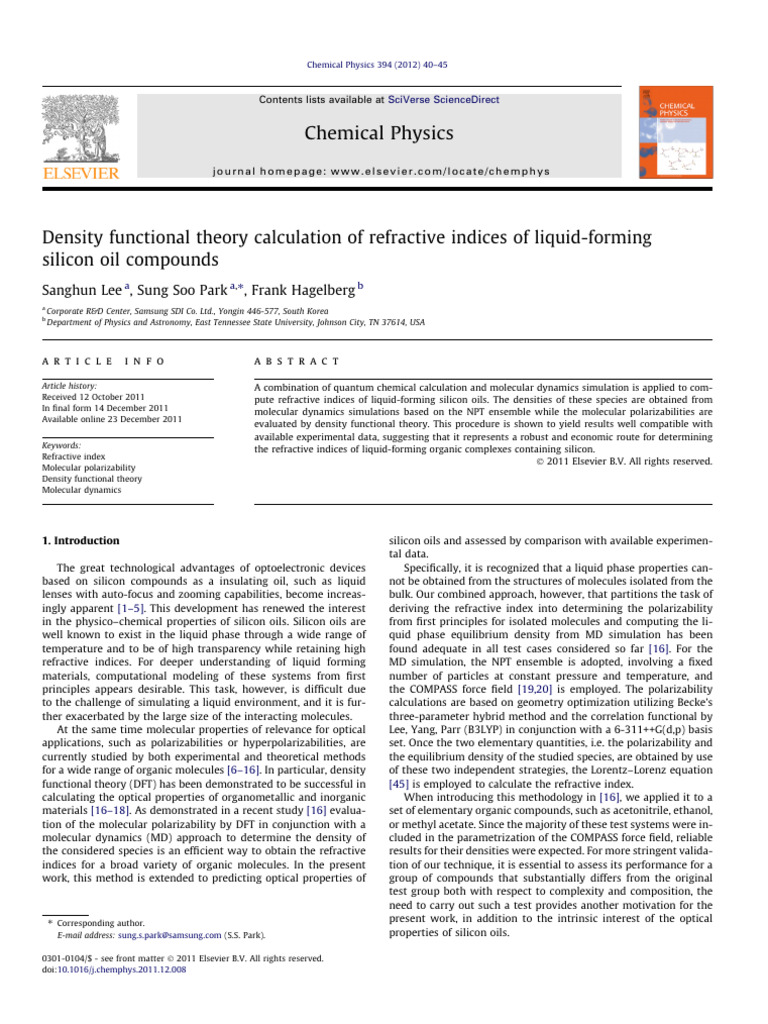 Density Functional Theory Calculation of Refractive Indices o - 2012 - Chemical | PDF ...
