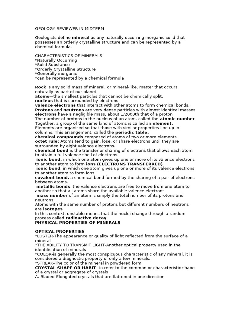 Geology Reviewer in Midterm | PDF | Magma | Igneous Rock