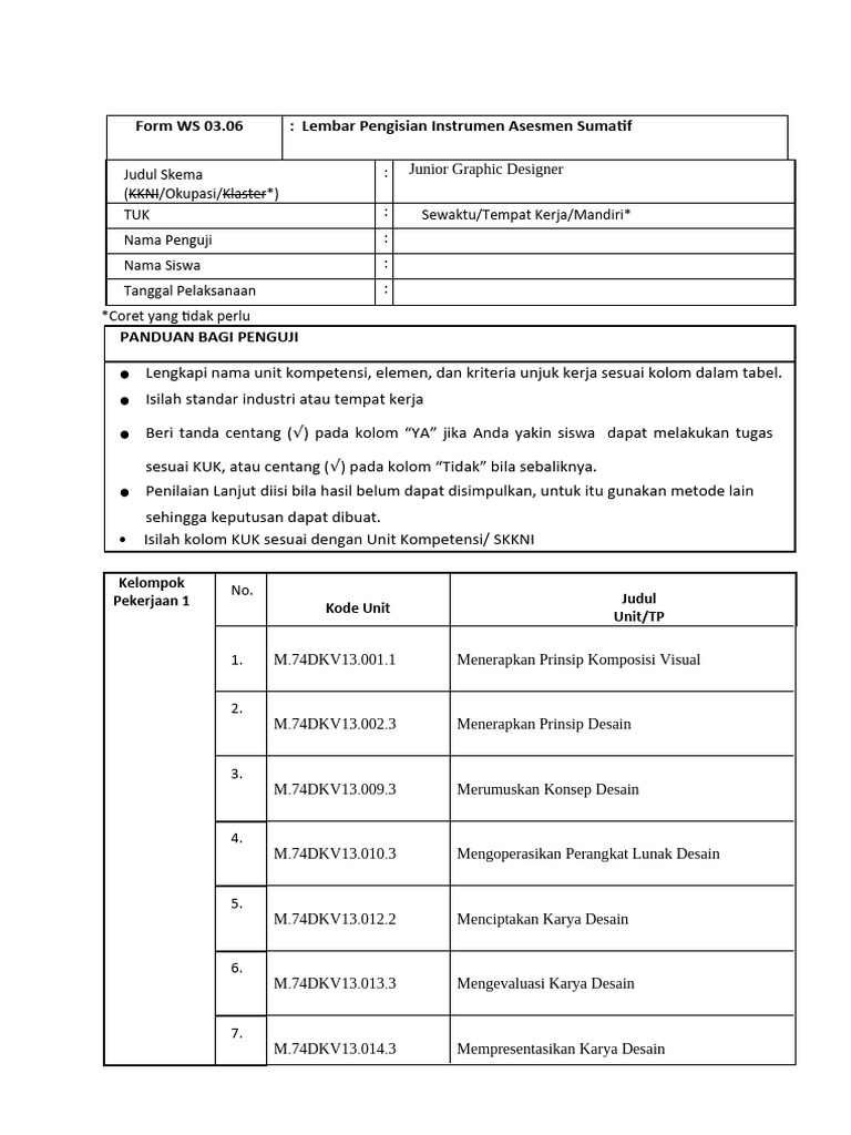 Lembar Pengisian Instrumen Asesmen Sumatif | PDF