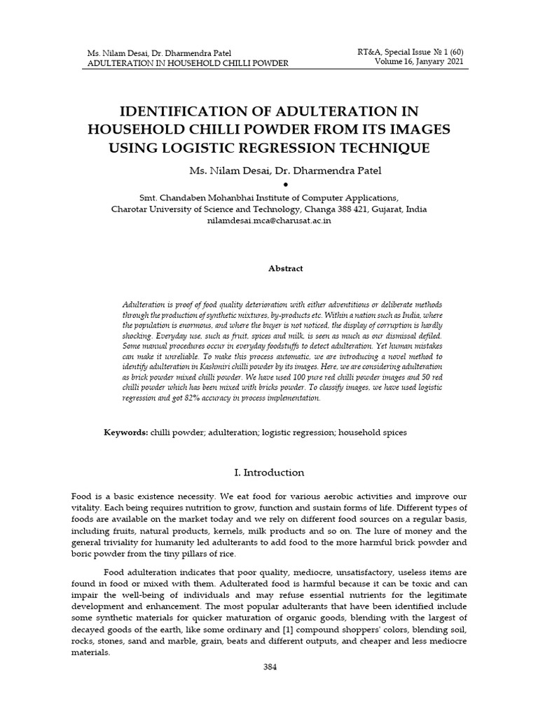 Identification of Adulteration in Household Chilli Powder From Its Images Using Logistic ...