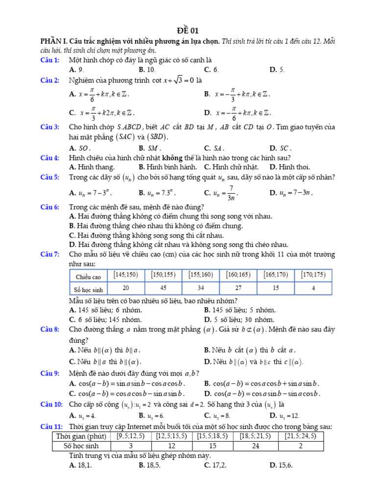 Đề On Tâp l11 | PDF