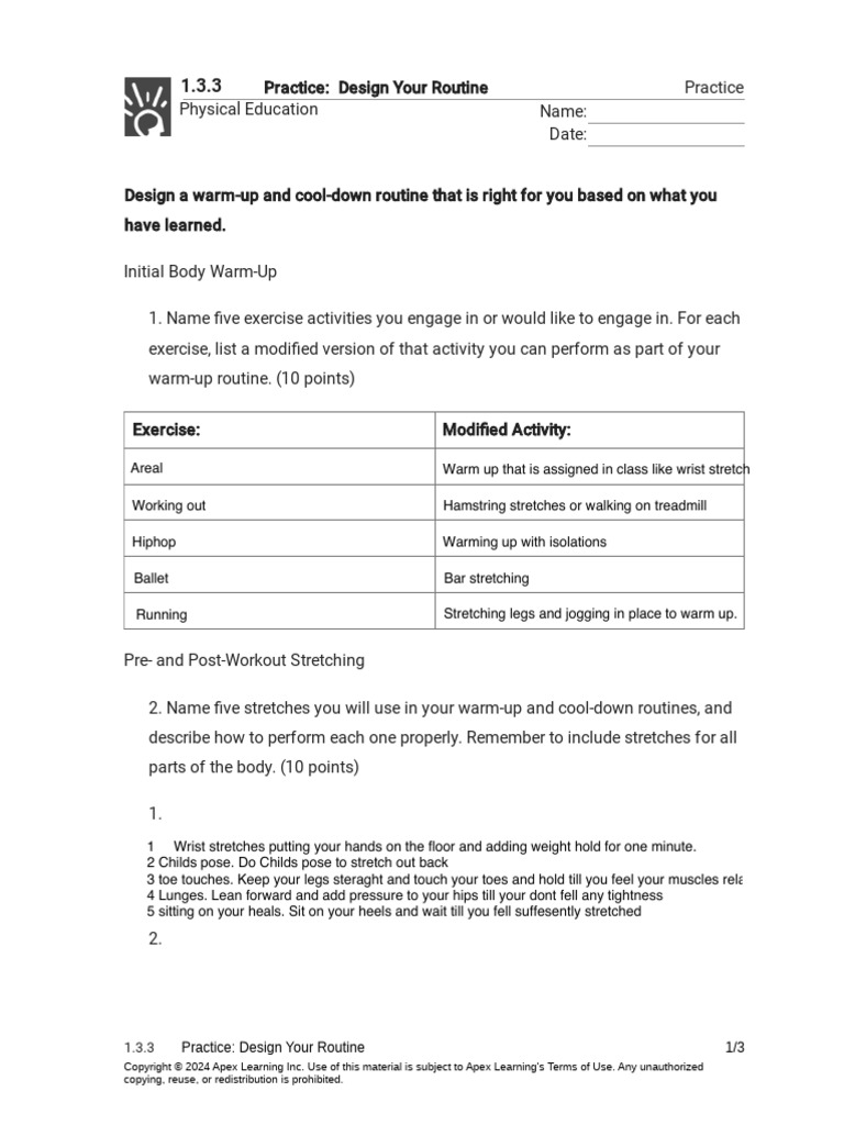 1.3.3 Practice - Design Your Routine (Practice) | PDF | Physical Exercise