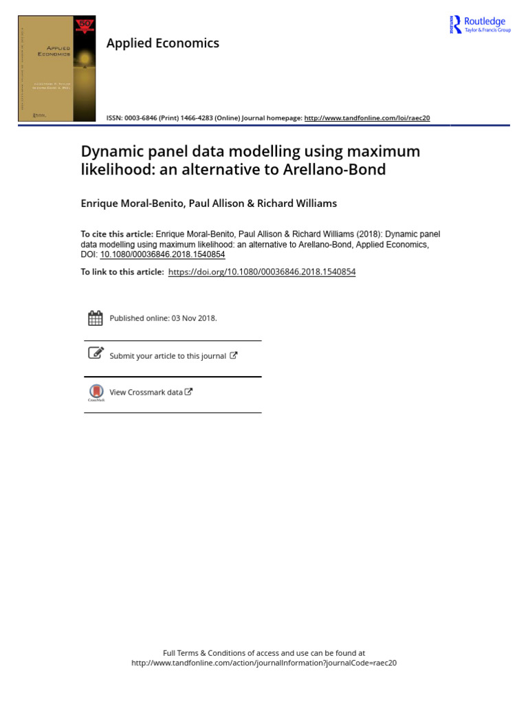 Dynamic Panel Data Modelling Using Maximum Likelihood An Alternative To Arellan | PDF ...