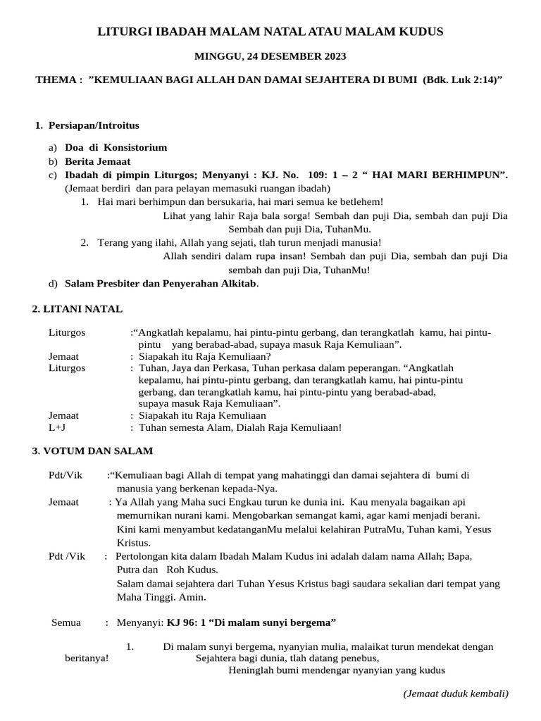 Liturgi Ibadah Malam Natal Atau Malam Kudus THN 2023 | PDF