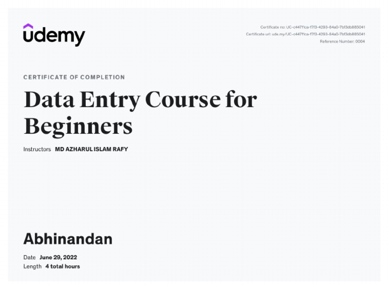 Data Entry Certificate | PDF