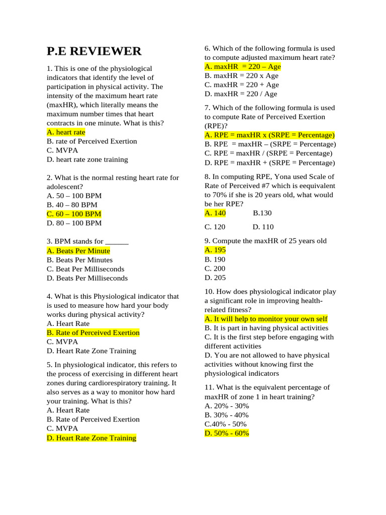 P.E-REVIEWER-9-2ND-QUARTER | PDF | Heart Rate | Hyperthermia
