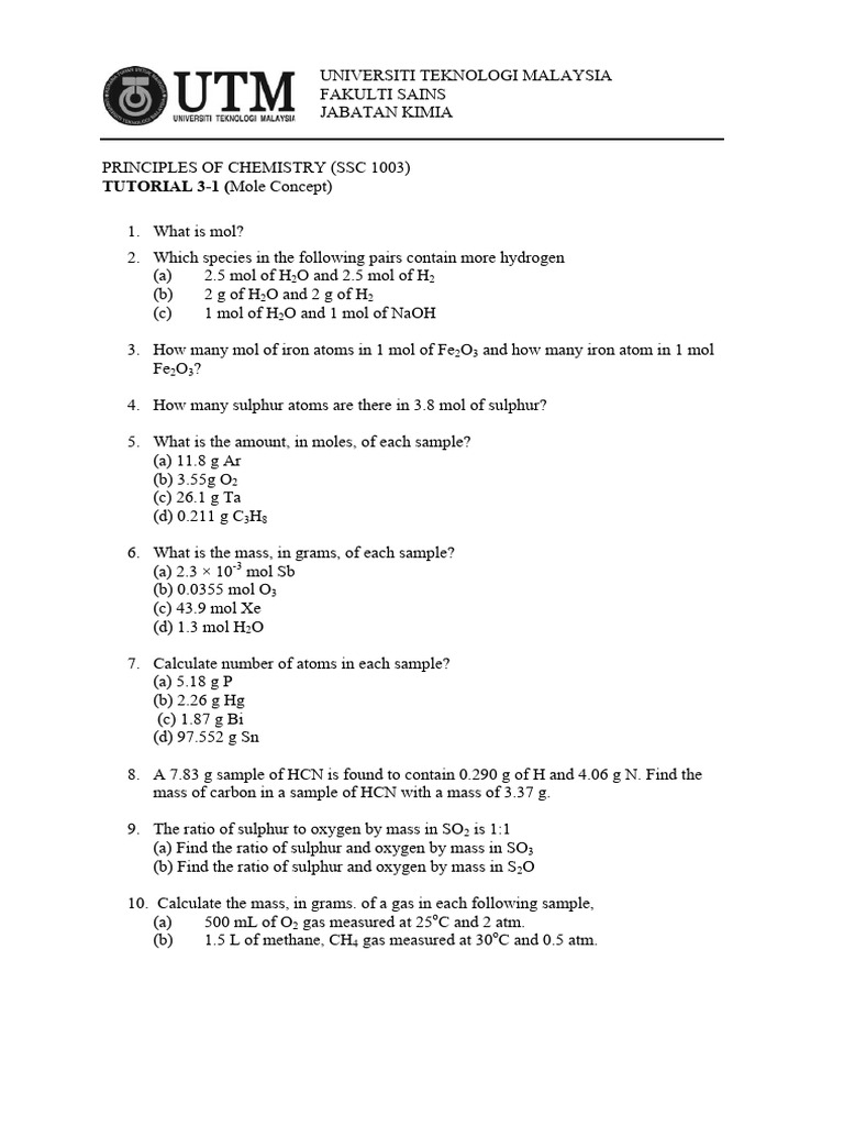 Tutorial 4a - Mol Concept | PDF