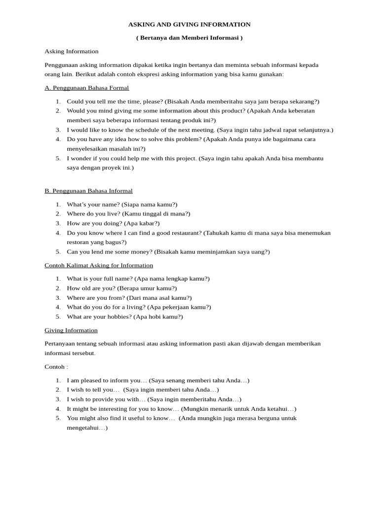 Contoh Asking dan Giving Information | PDF