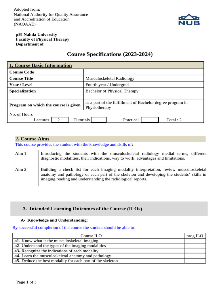 course specs Musculoskeletal Radiology final (1) | PDF | Medical Imaging | Radiology