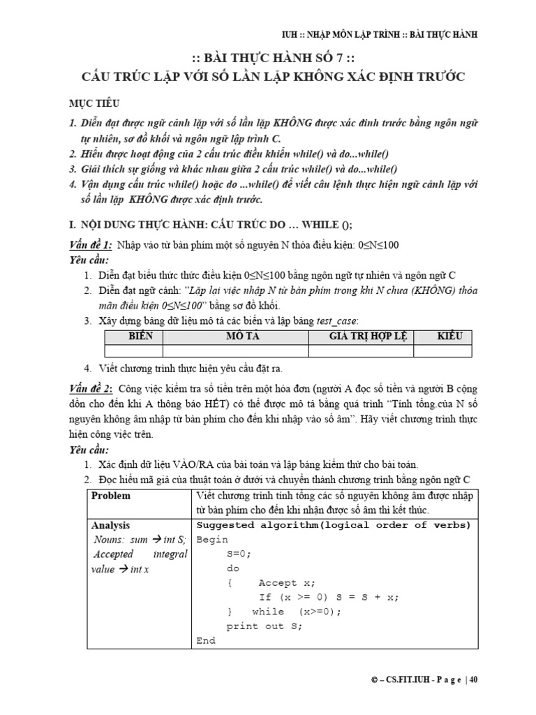 (NMLT) (Lab) (N07) WHILE - STATEMENT | PDF