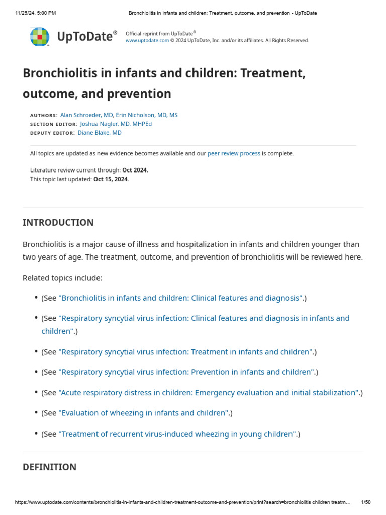 Bronchiolitis: Treatment and Prevention Guide | PDF | Medicine ...
