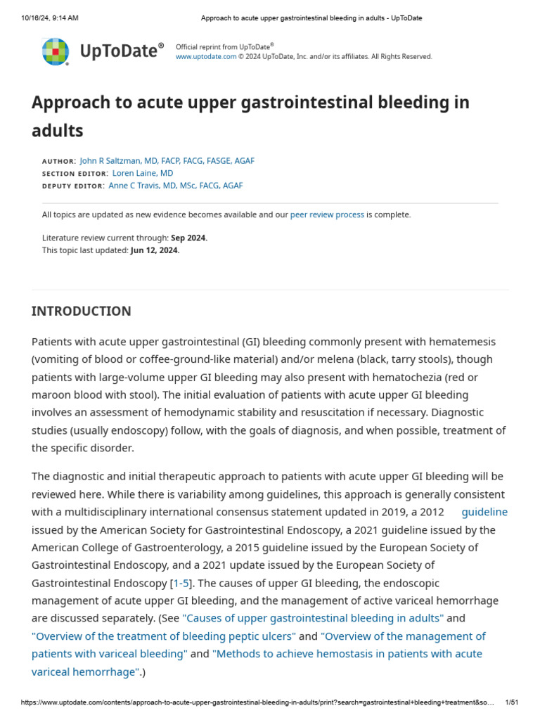Approach To Acute Upper Gastrointestinal Bleeding in Adults - UpToDate ...