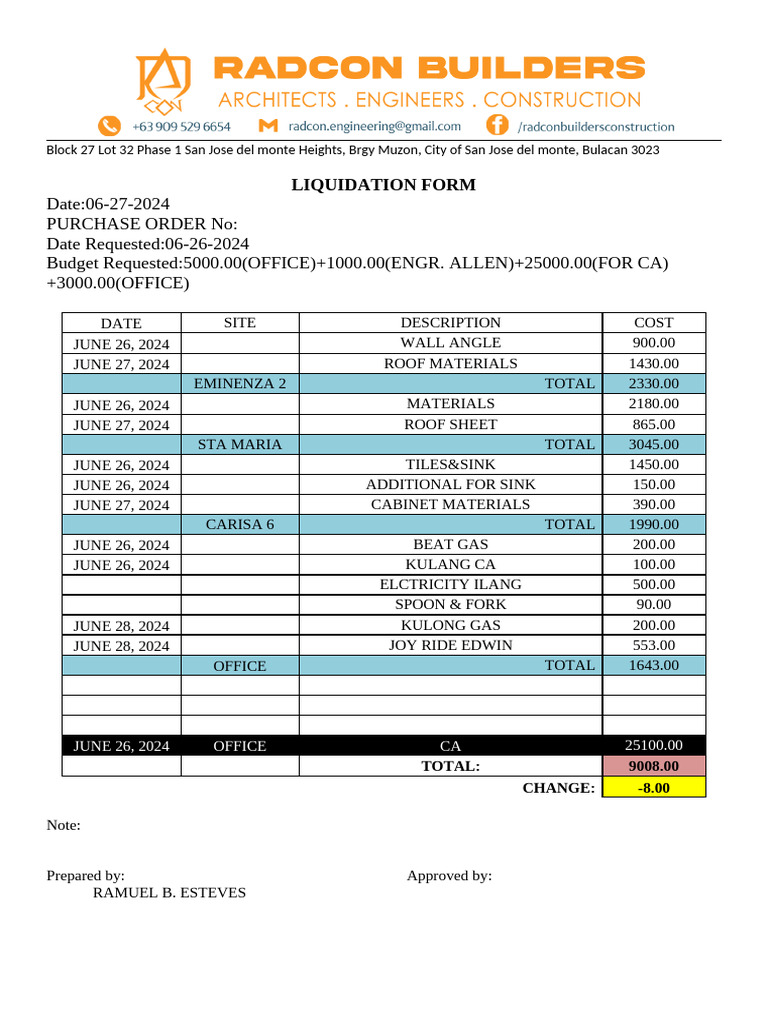Liquidation Form (06-27-2024) | PDF | Building Engineering