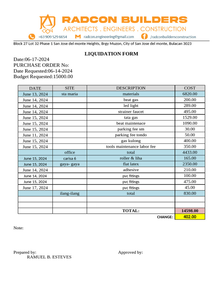 Liquidation Form (06-17-2024) | PDF