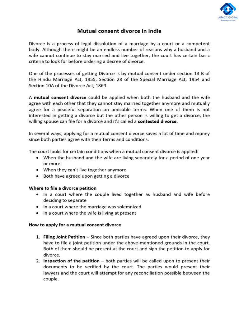 Mutual Consent Divorce Guide India | PDF | Divorce | Husband