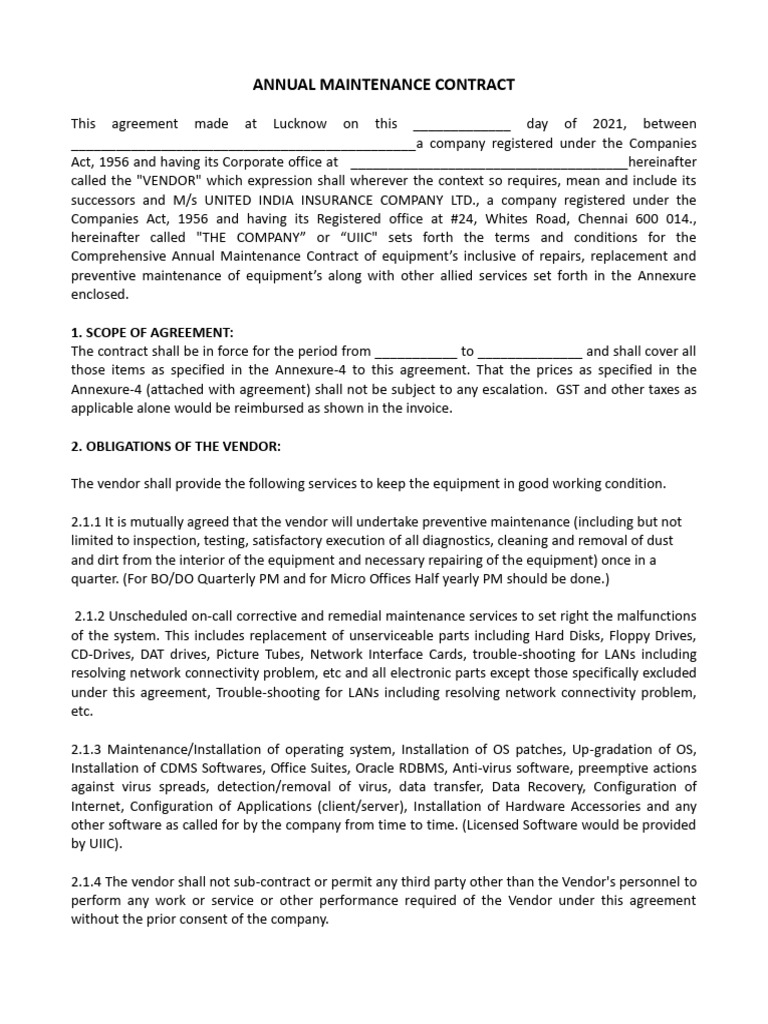 AMC Agreement 2021-22 | PDF | Breach Of Contract | Printer (Computing)