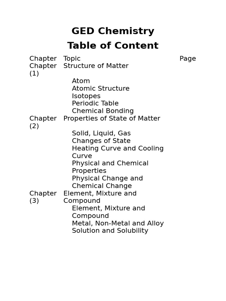 GED Chemistry Syllabus | PDF