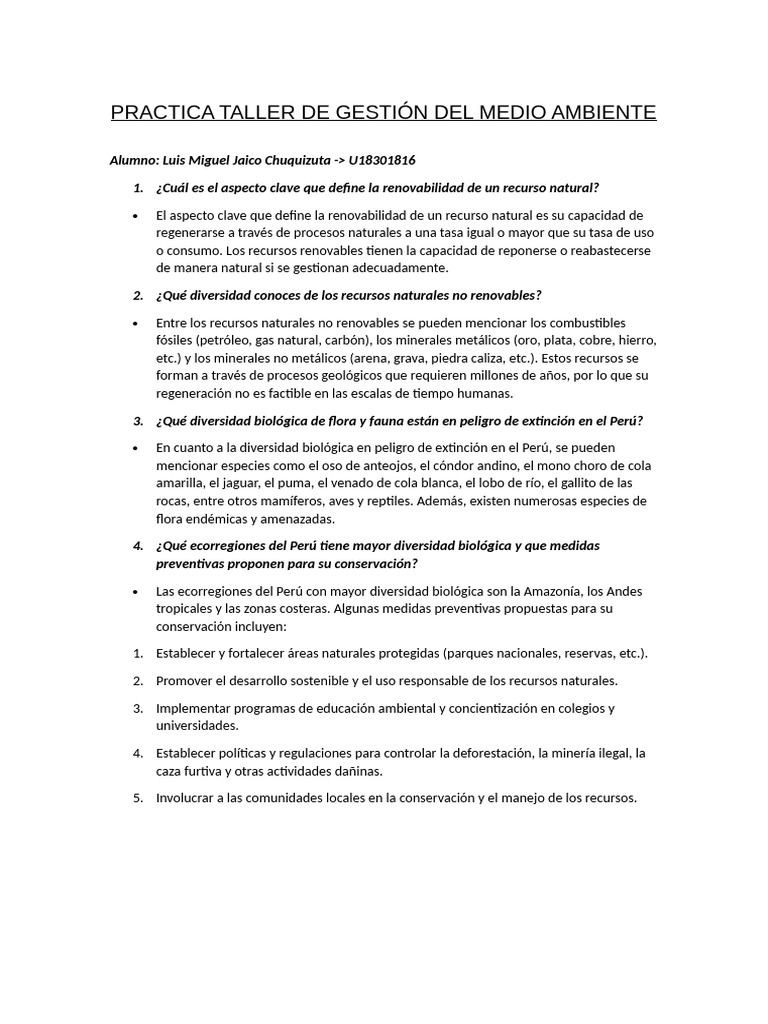 Practica Taller de Gestión Del Medio Ambiente | PDF
