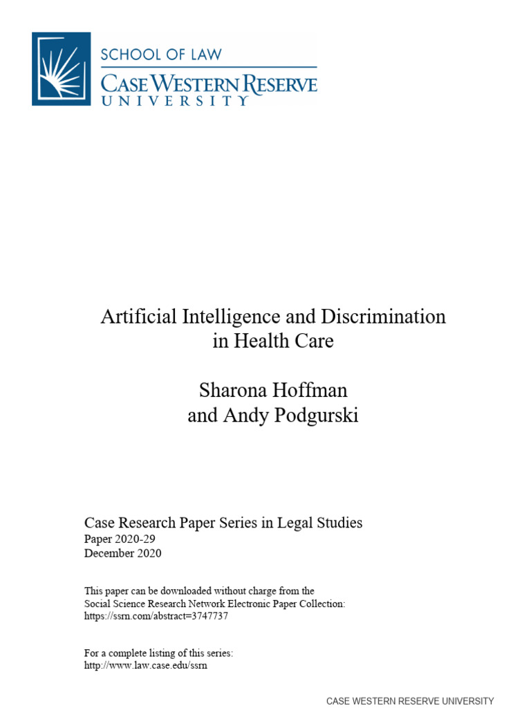 Artificial Intelligence and Discrimination in Health Care | PDF ...